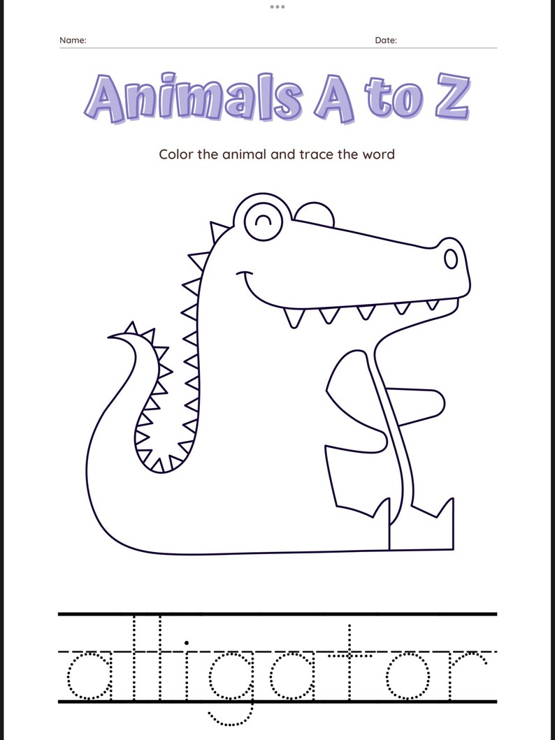 Animal Alphabet Coloring Book for Kids - 26 Pages Printable Activity ...