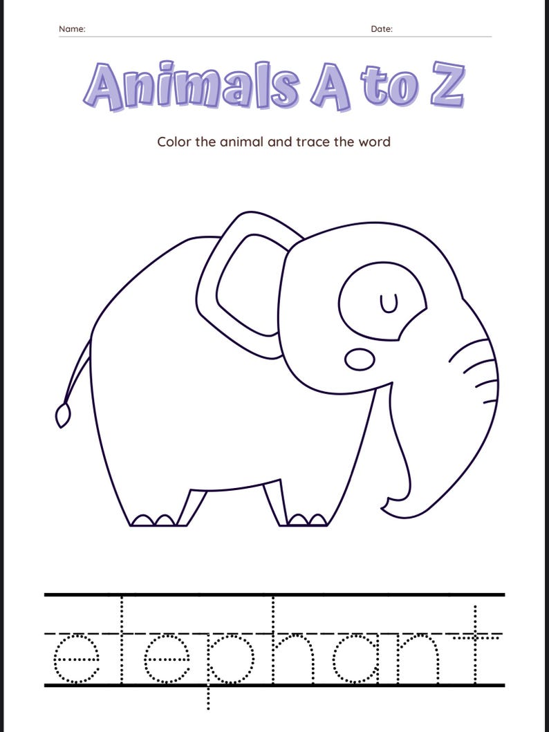 Animal Alphabet Coloring Book for Kids - 26 Pages Printable Activity ...