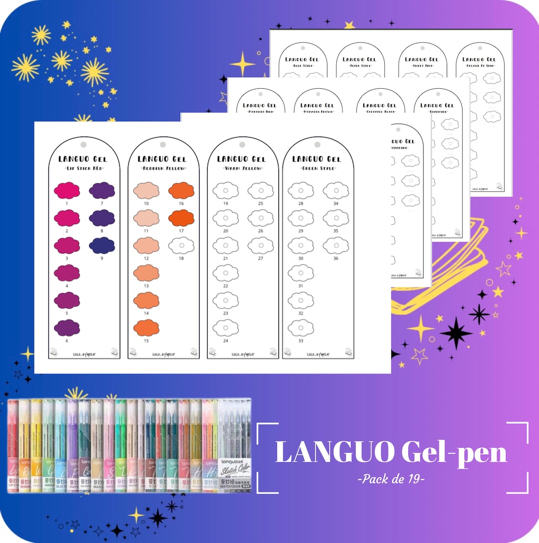 LANGUO Gel Pen Color Chart Numbered - Suitable for 19 Packs - Printable ...