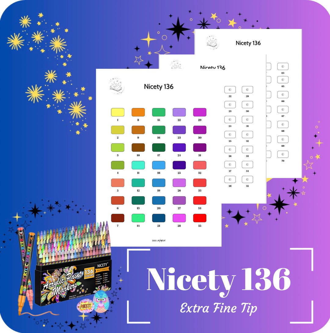 NICETY 136 Extra Fine Tip Color Chart - 136 Numbered Colors - 1 PDF to ...
