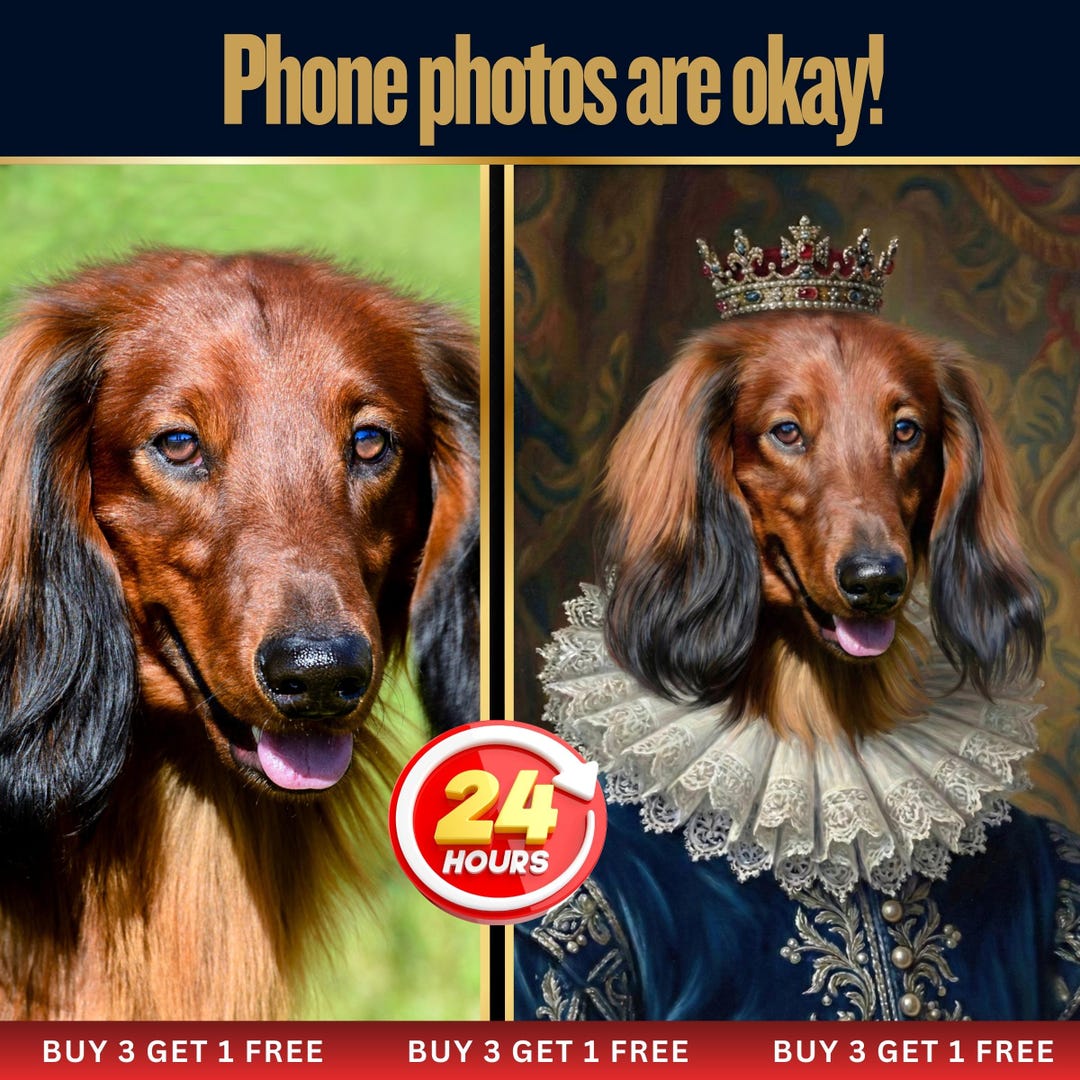 Custom Queen Pet Portrait, Princess Dog Art From Photo, Royal Cat ...