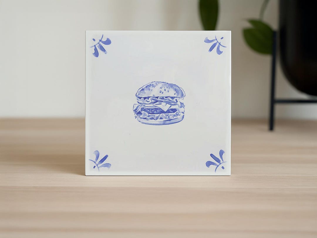 Delft Blue Hamburger Tile 15x15 Cm | Retro Appetite Wall Decoration ...
