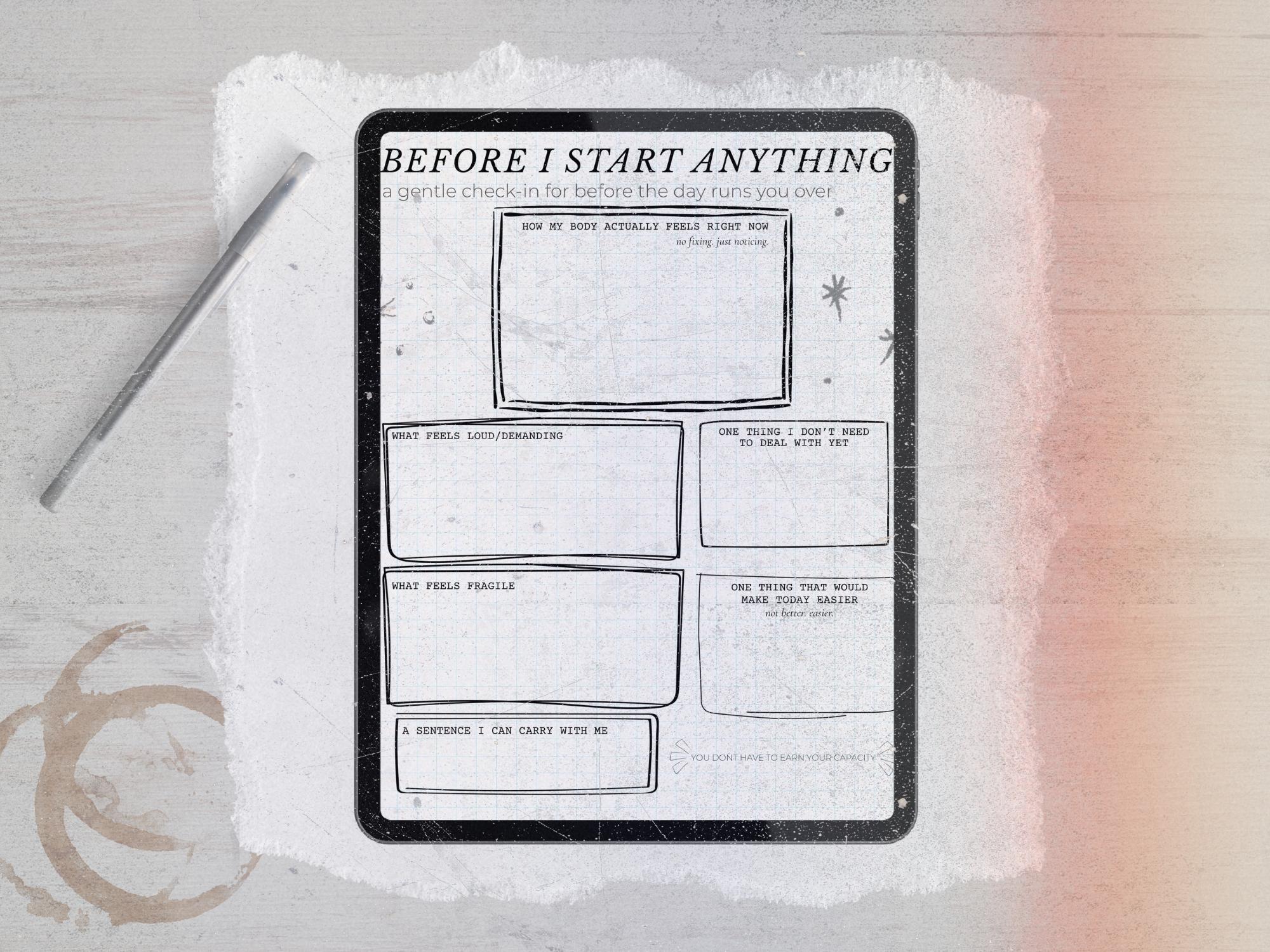 Before I Start Anything – Gentle Daily Check-in Worksheet | ADHD ...