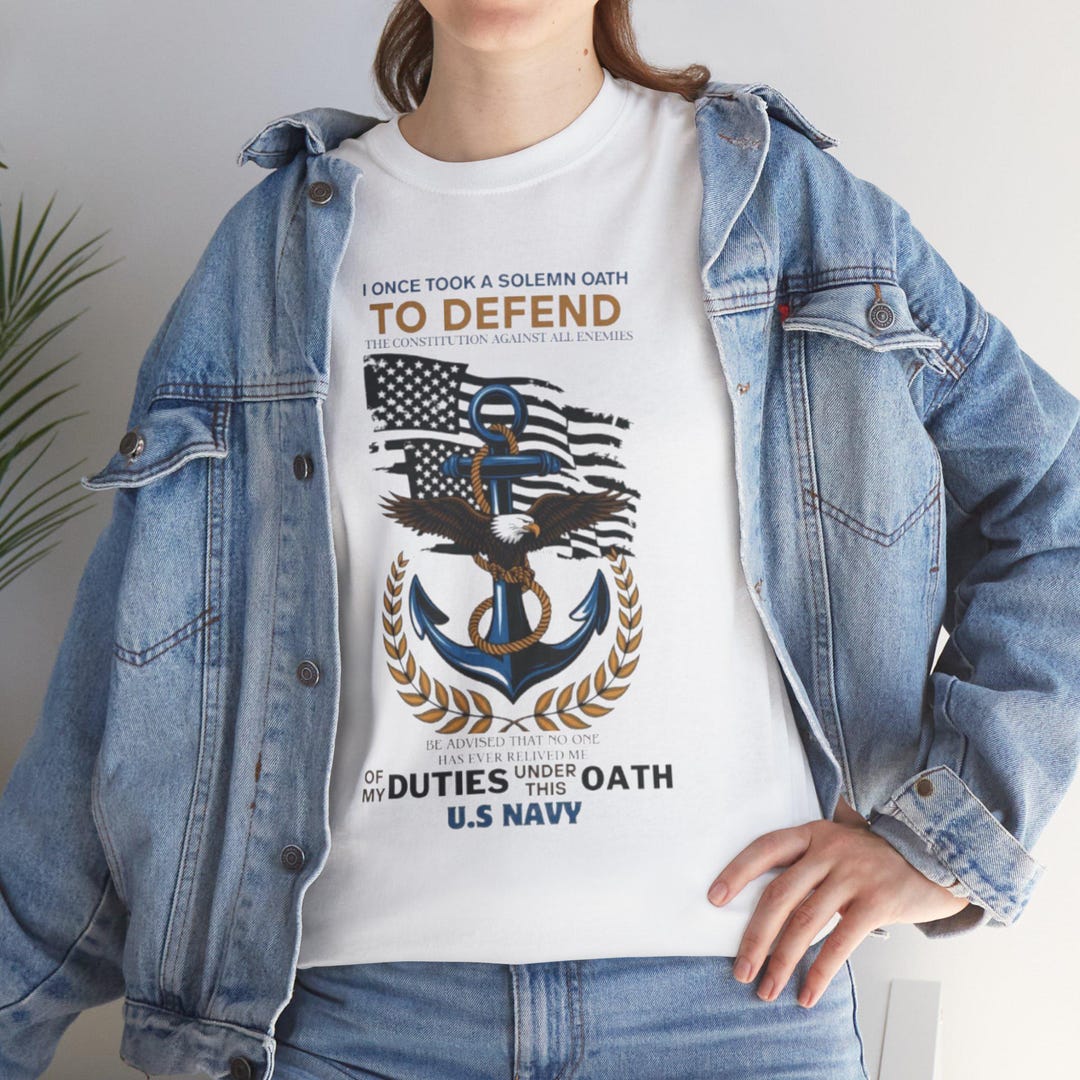 Navy Oath T-shirt: Never Relieved, Patriotic Unisex Heavy Cotton Tee ...