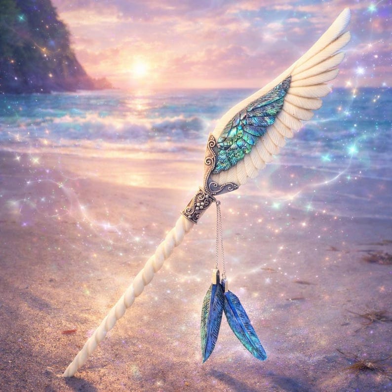 Watercolor Spiritual Winged Staff Digital Art | Mystical Angel Wing ...