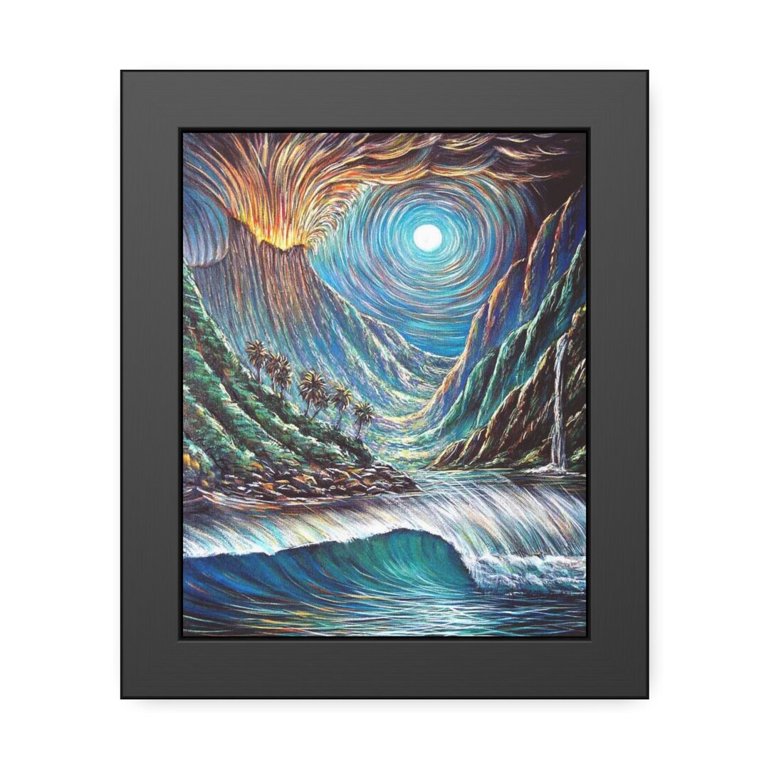 HAWAIIAN ISLAND ART Print, Volcano Surf Hawaii, Island Moonlight, Kona ...