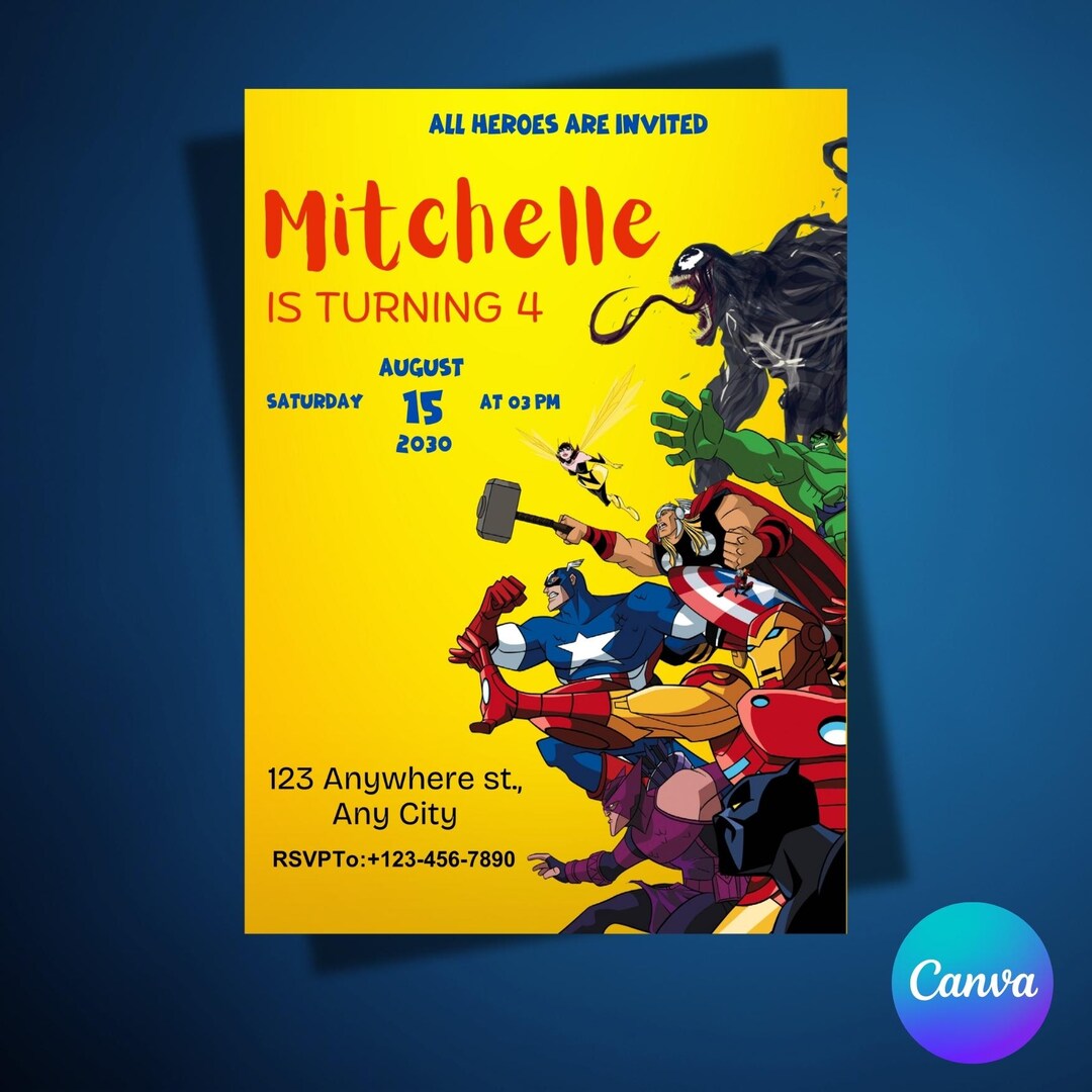 Editable Super Hero Birthday Invitation Super Hero Party Super Hero ...