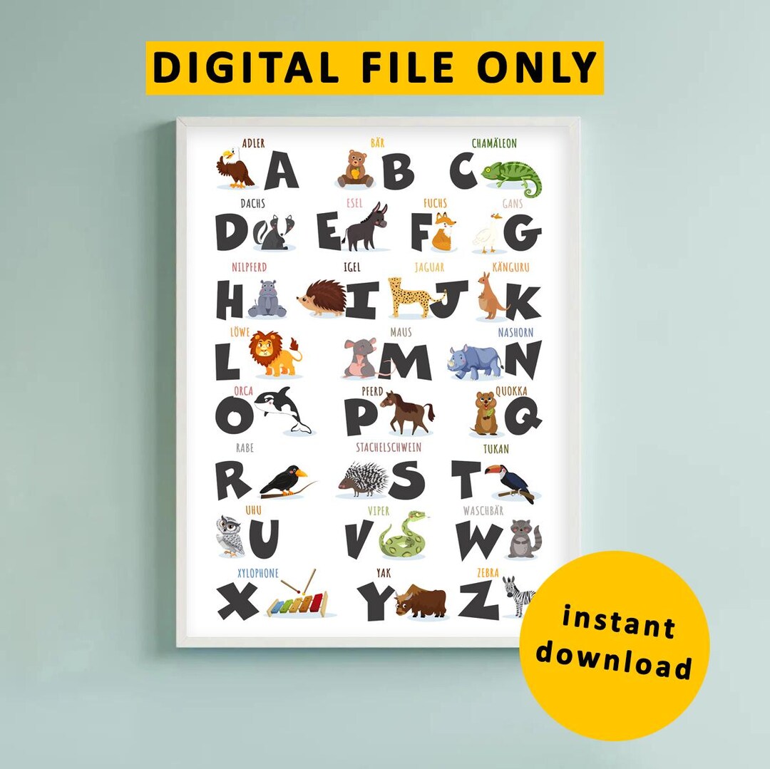 DIGITAL German Alphabet Poster for Kids, ABC Poster for Children ...
