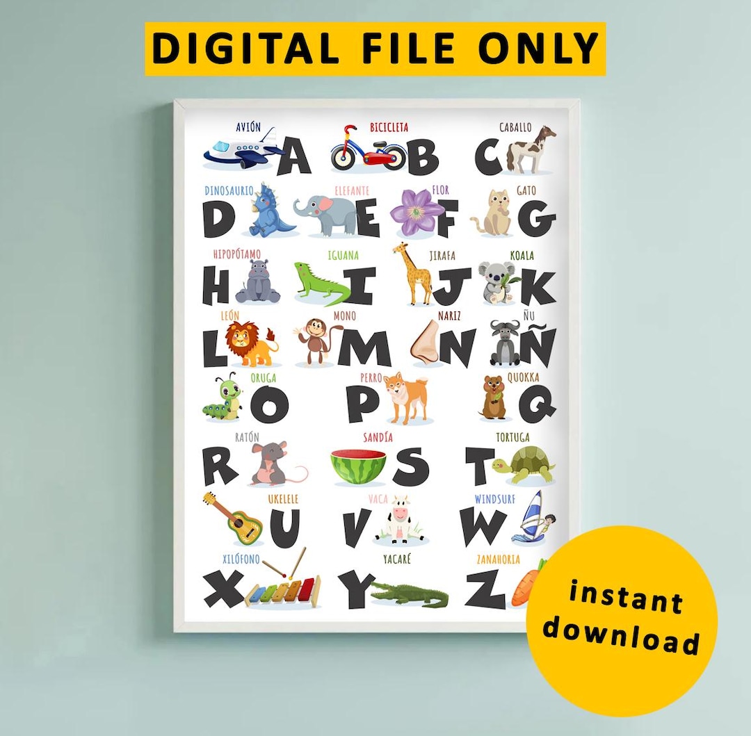 DIGITAL Spanish Alphabet Poster for Kids, ABC Poster for Children ...