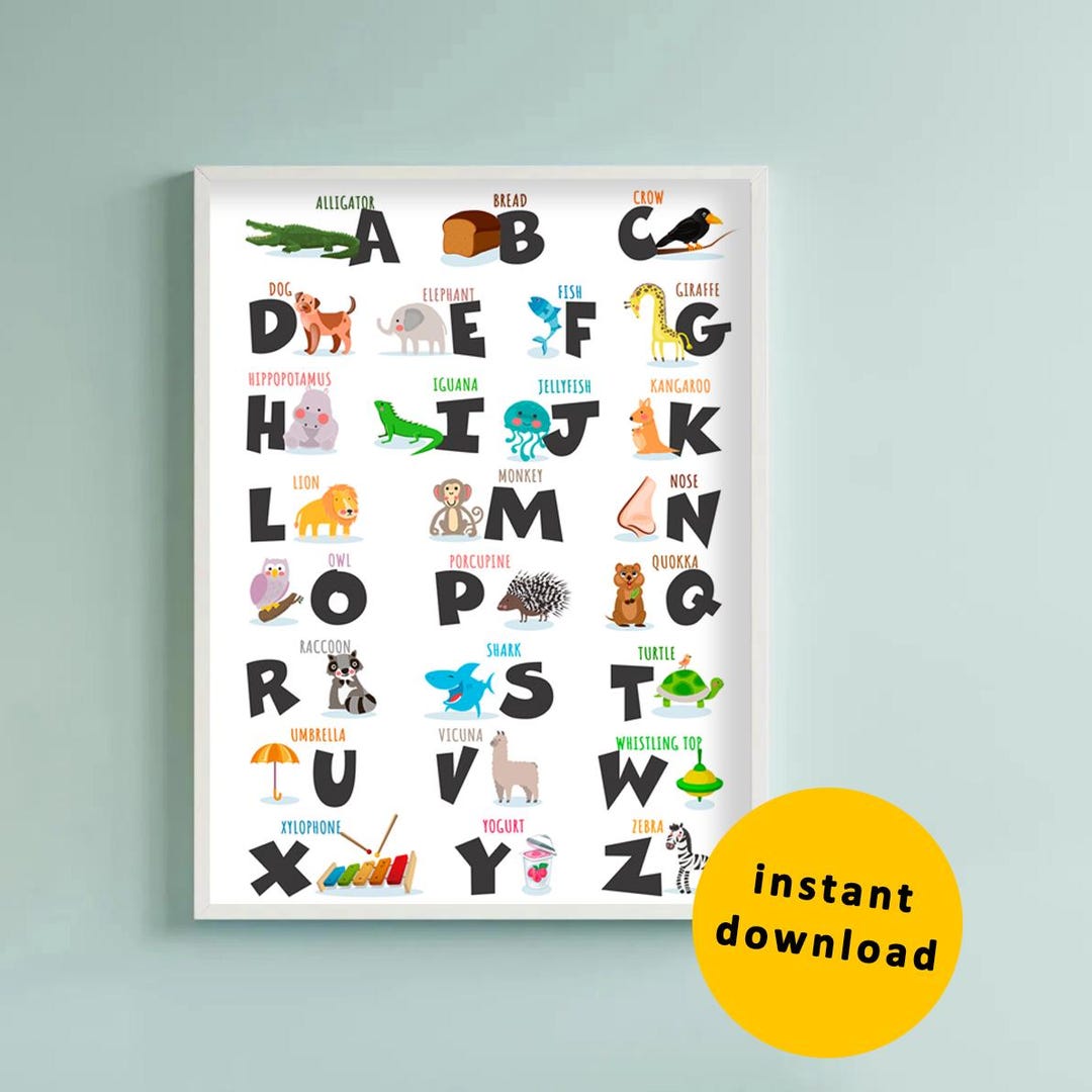 English Alphabet Poster for Kids, ABC Wall Art, ABC Poster for Children ...