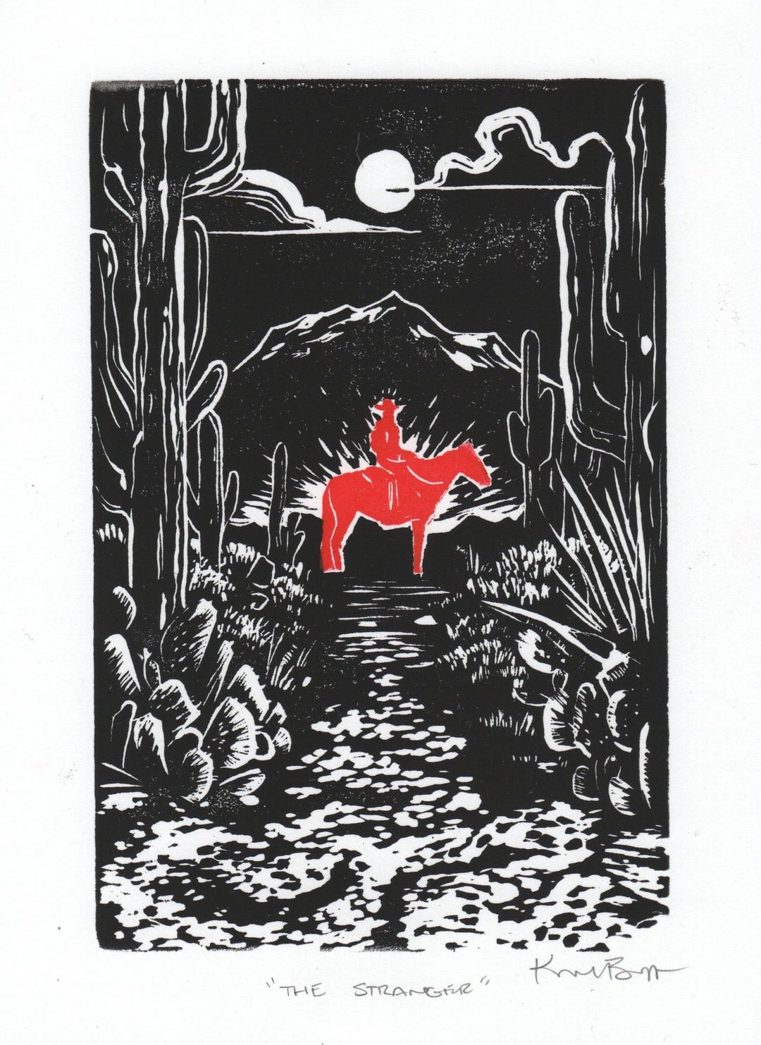 The Stranger - Hand-printed Linocut Western Cowboy Illustration - Etsy