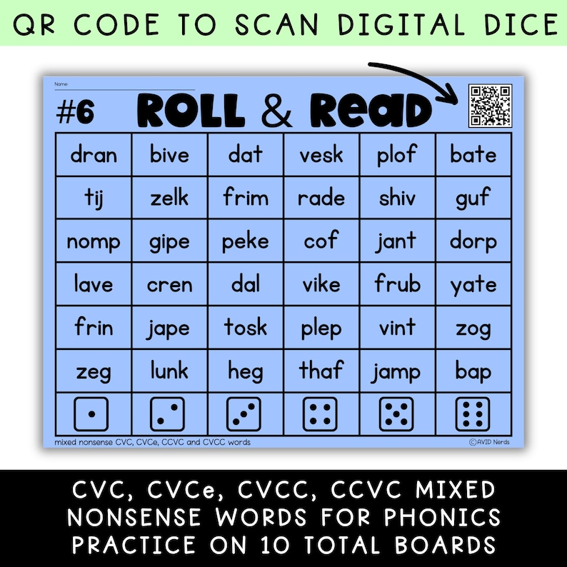 Mixed Nonsense CVC | Cvce | CCVC | CVCC Words | Roll and Read Games for ...