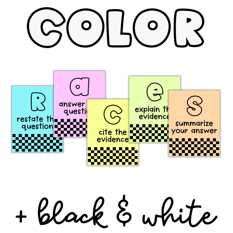 RACES Writing Strategy Posters | Text Evidence Anchor Charts | Retro ...