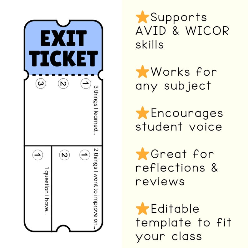 Editable Exit Ticket Template PDF & Canva Link | AVID WICOR Student ...