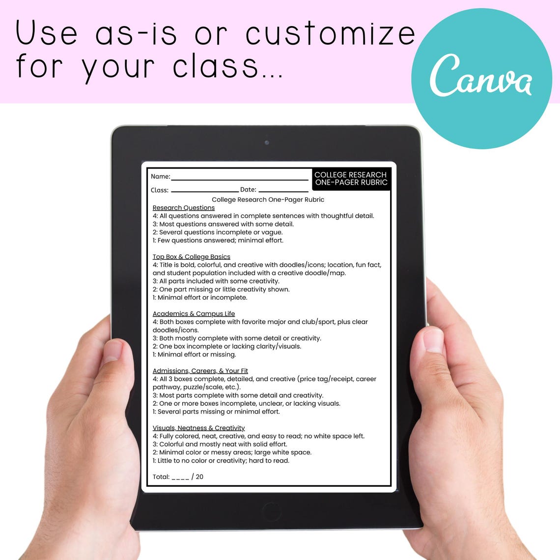 College Research One-pager Template: Editable Canva Project (PDF) - Etsy