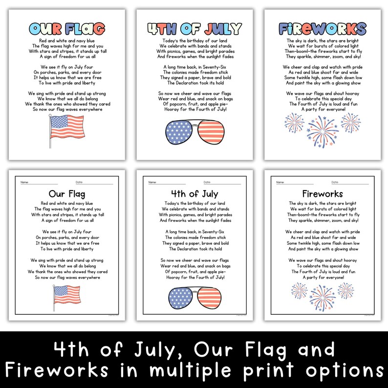 Fourth of July Fluency Poems With Comprehension Questions | 1st-3rd ...