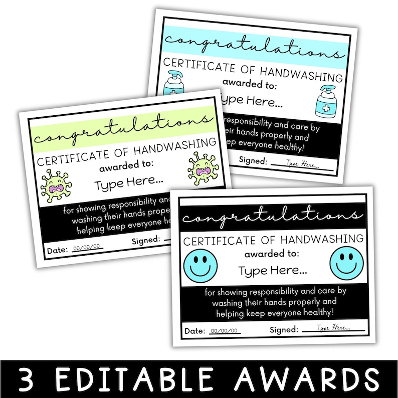 Back to School Editable Handwashing Certificate – Student Hygiene ...