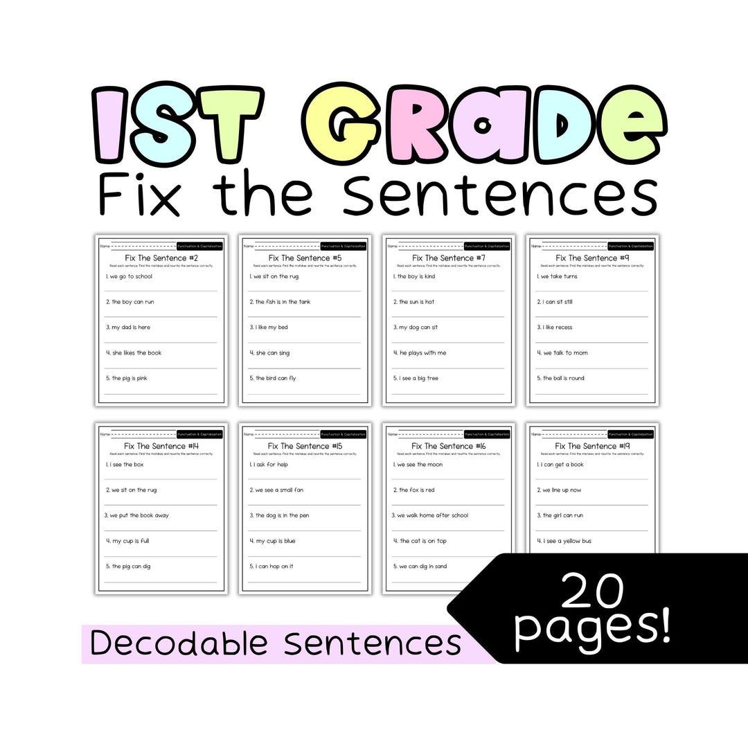 Decodable Fix the Sentence 1st Grade • Phonics + Capitalization ...