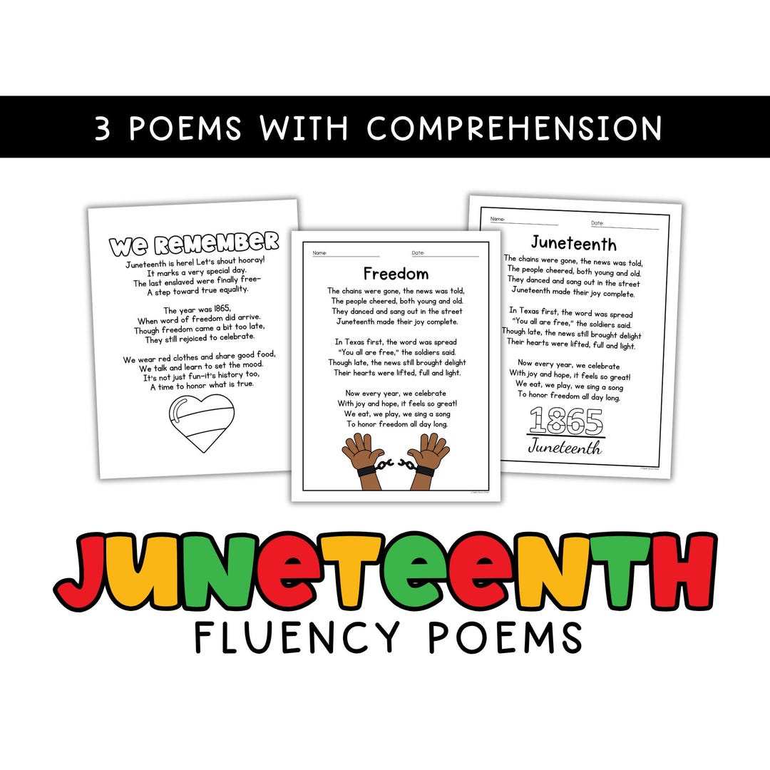Juneteenth Fluency Poems With Reading Comprehension Questions | 1st-3rd ...