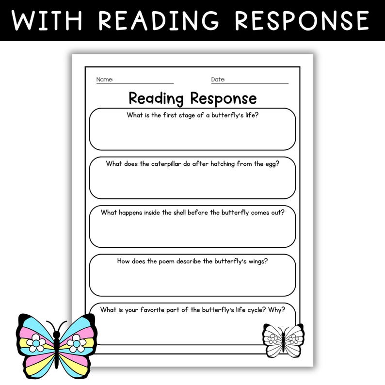 Butterfly Life Cycle Poem: Reading Comprehension Activity for 1st-2nd ...