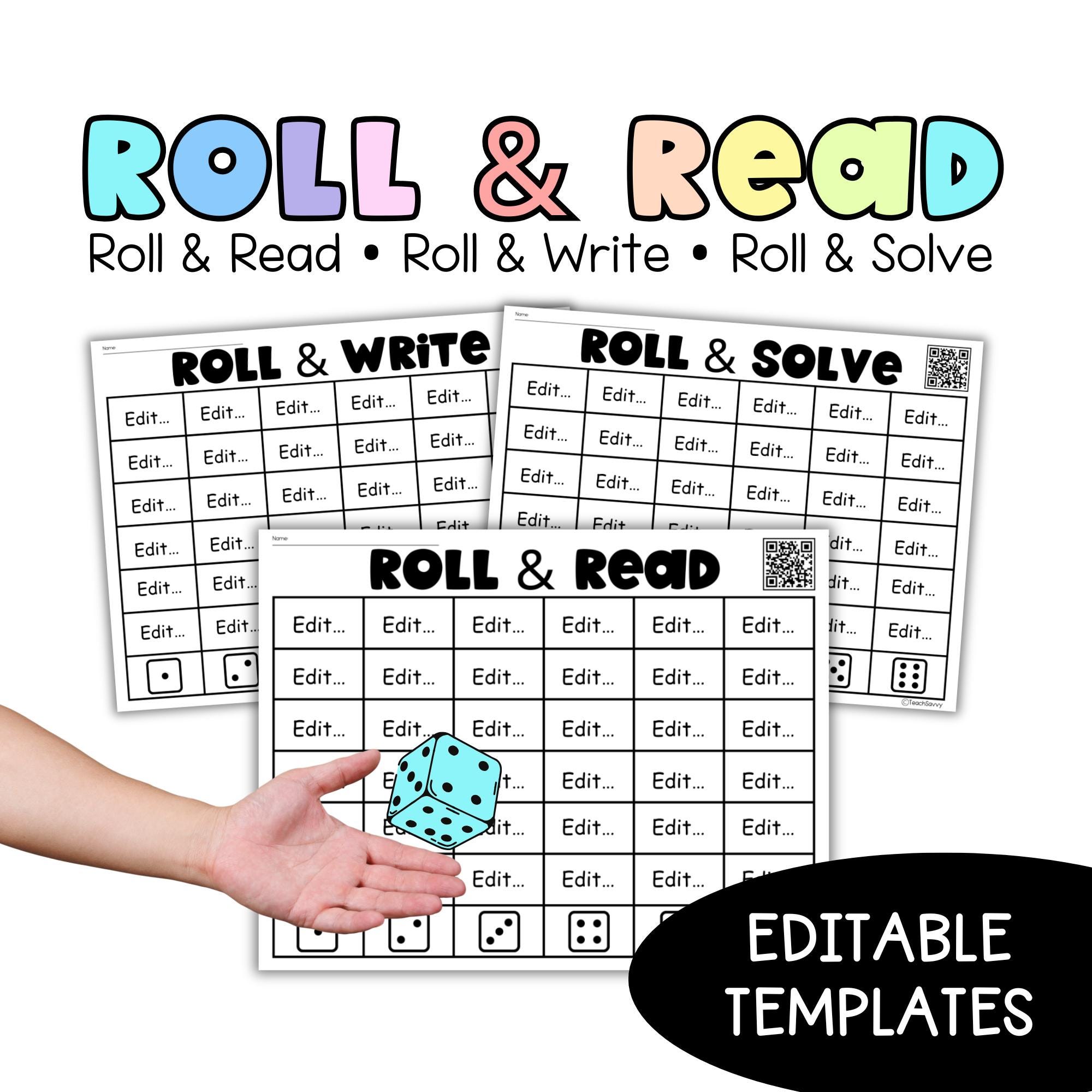 Editable Roll and Read Roll and Write Roll and Solve Templates | Sight ...