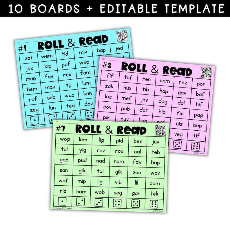 Nonsense CVC Words Phonics Worksheets | Roll and Read Games for ...