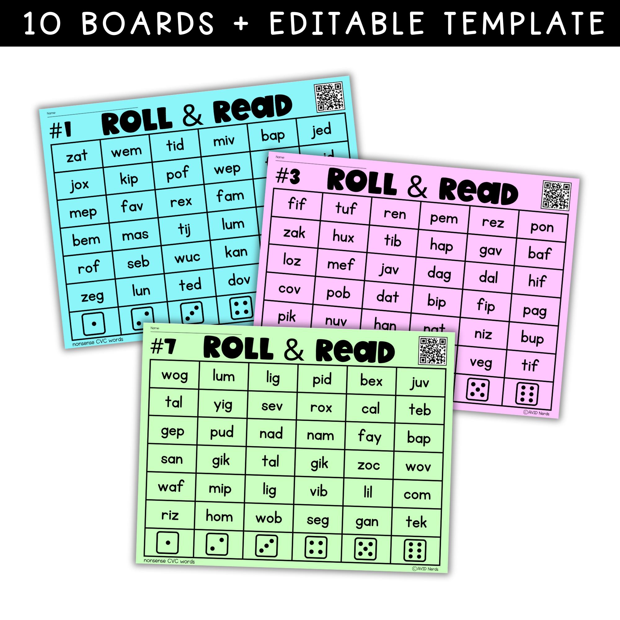 Nonsense CVC Words Phonics Worksheets | Roll and Read Games for ...
