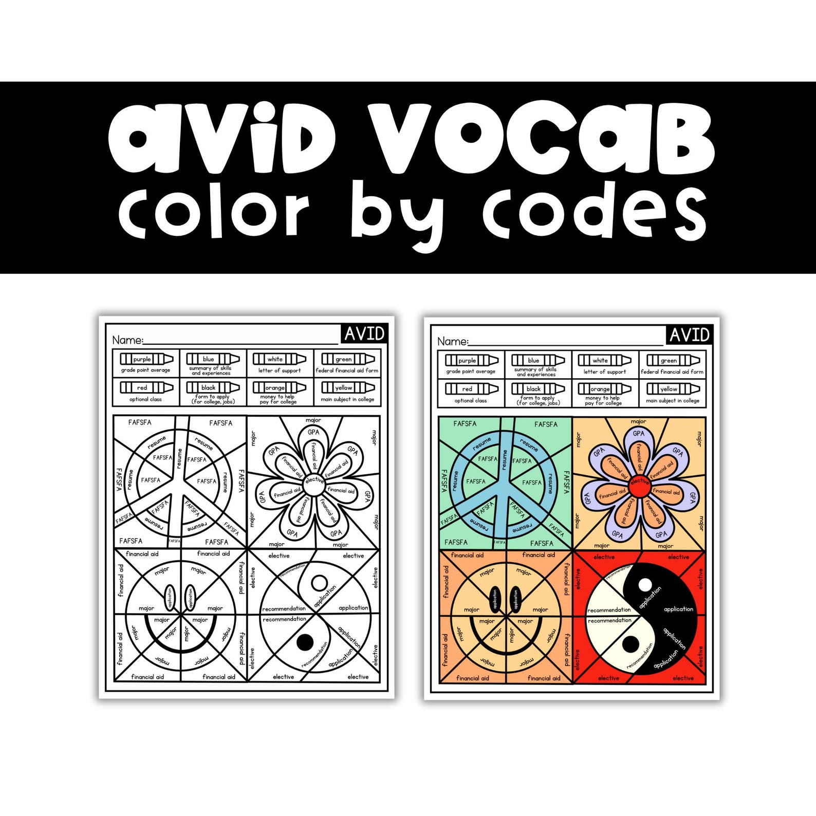AVID Color by Code Activity | WICOR Vocabulary Worksheet | Middle ...