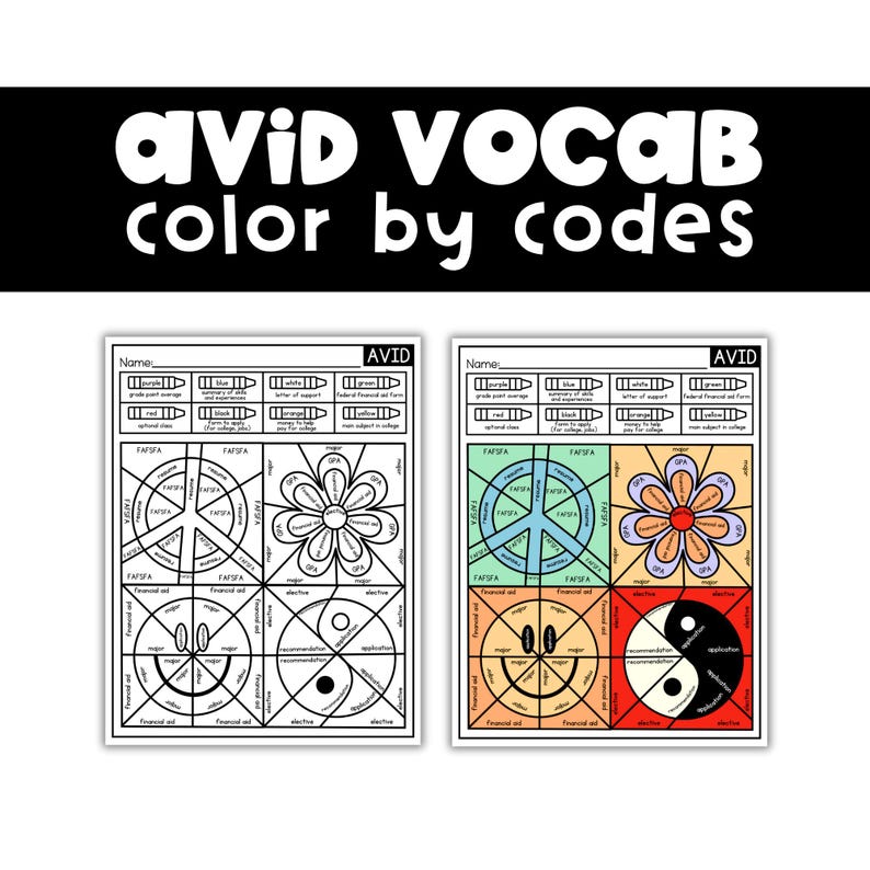 AVID Color by Code Activity | WICOR Vocabulary Worksheet | Middle ...
