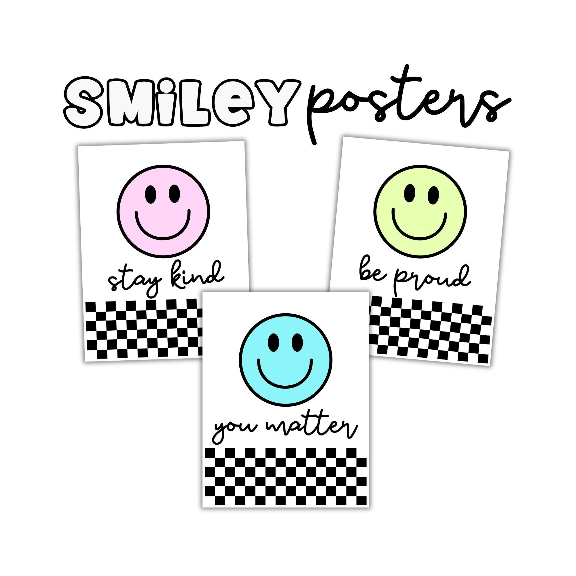 Retro Smiley Face Classroom Posters | Preppy Checkered Back to School ...
