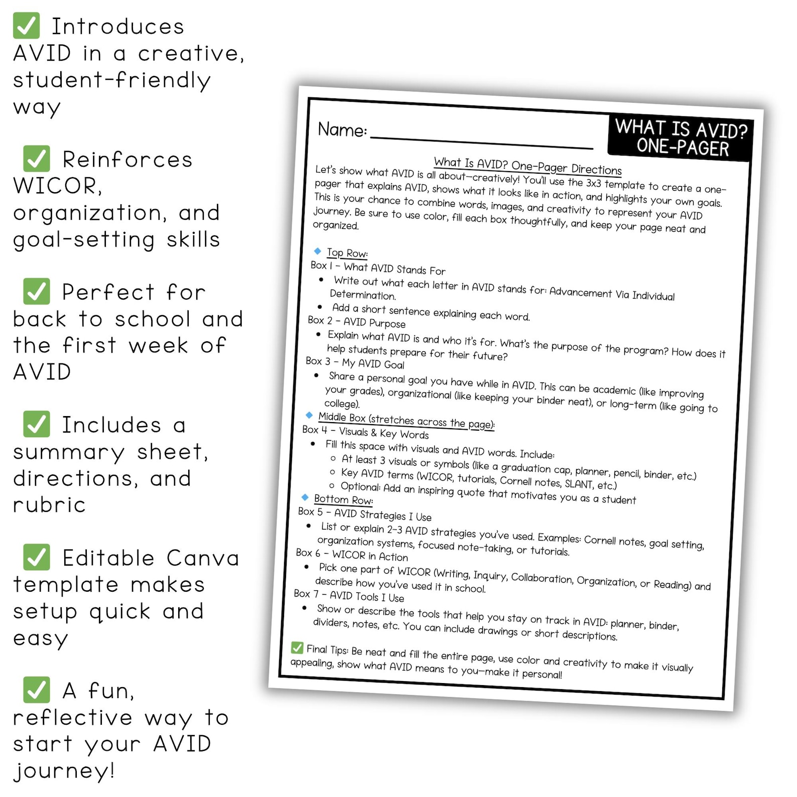 Editable AVID One-pager Activity | What is AVID Worksheet | Back to ...
