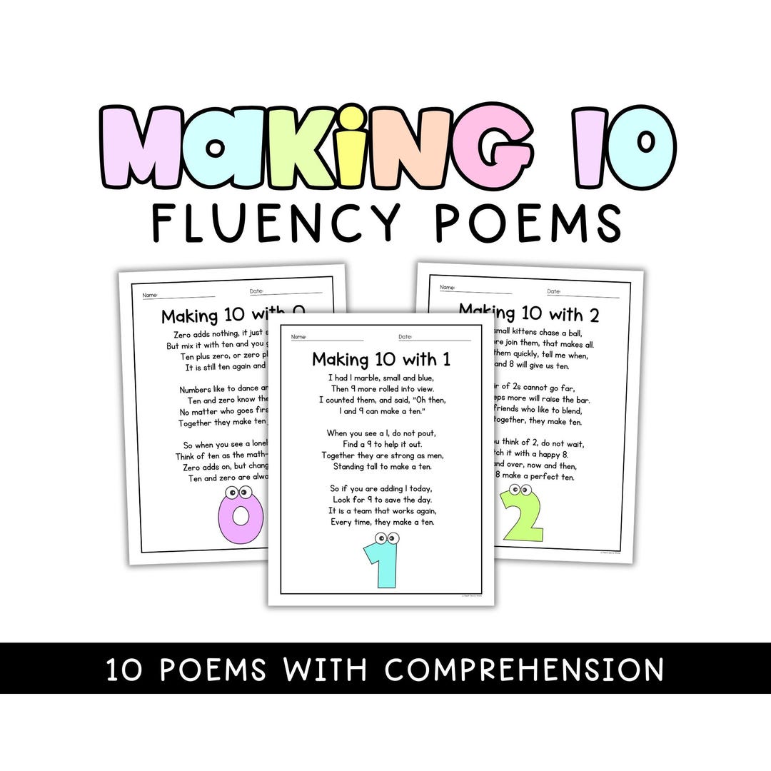 Making 10 Fluency Poems: Math Facts & Reading Comprehension (printable ...
