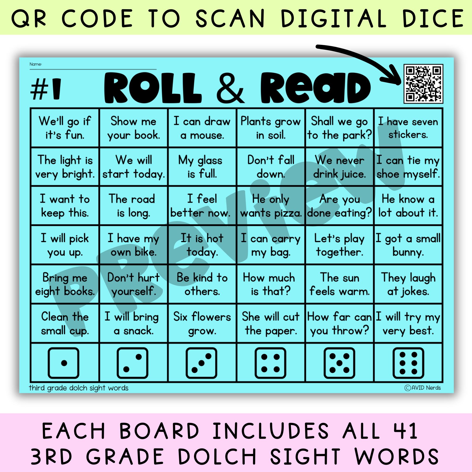 Third Grade Dolch Sight Word Fluency Sentences Worksheets | Roll and ...