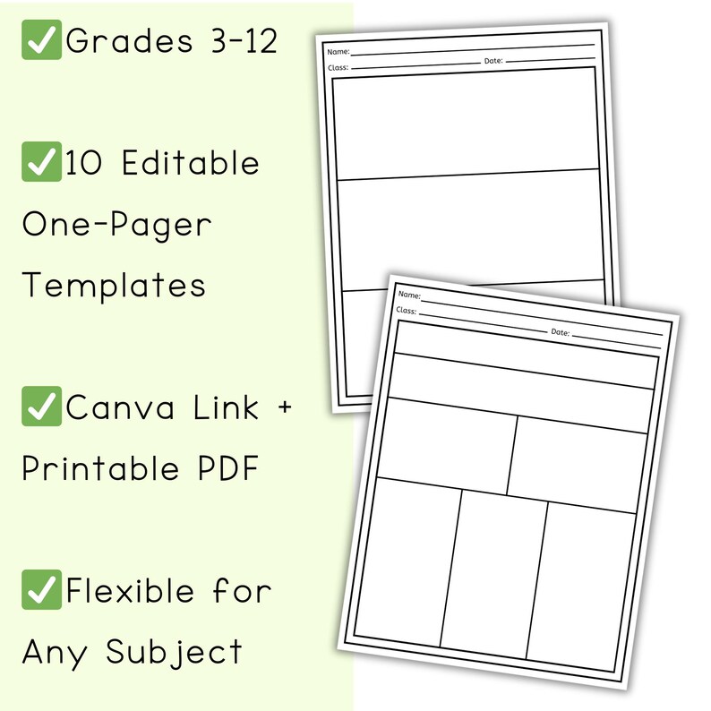 Editable Canva One-pager Templates: Reading Response, Study Skills (PDF ...