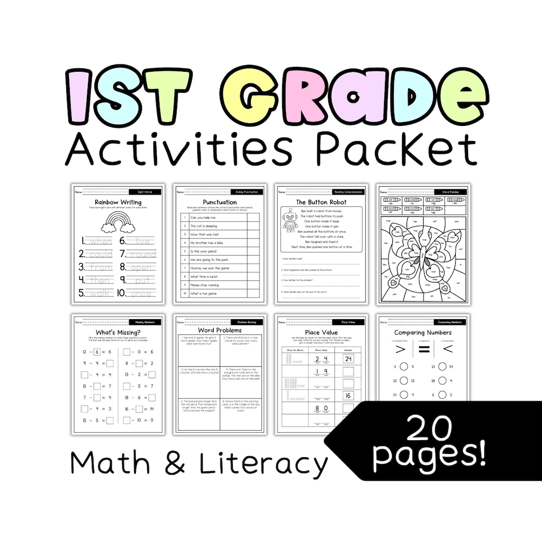 First Grade Early Finisher Activities | 20 Page Math & Literacy Packet ...