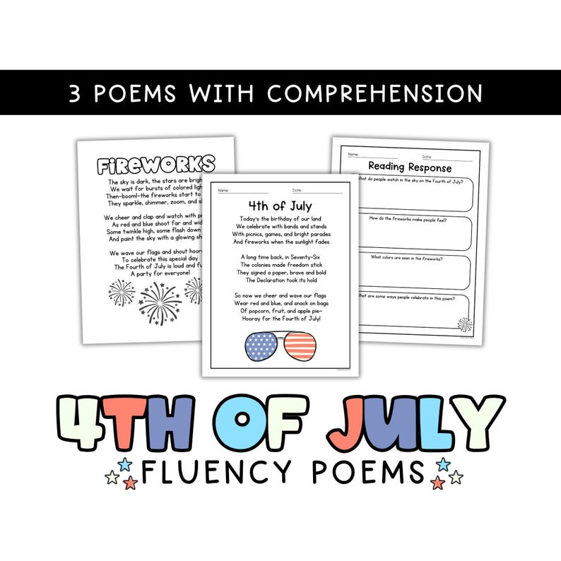 Fourth of July Fluency Poems With Comprehension Questions | 1st-3rd ...
