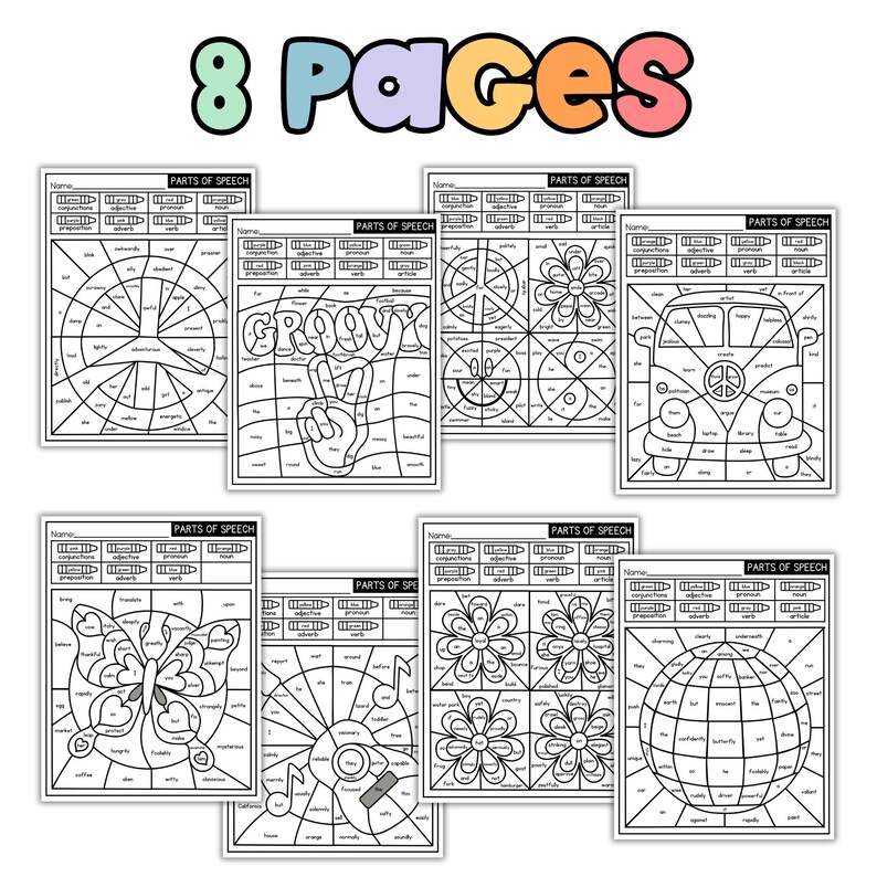 Groovy Parts of Speech Color by Code Worksheets for Kids – Grammar ...