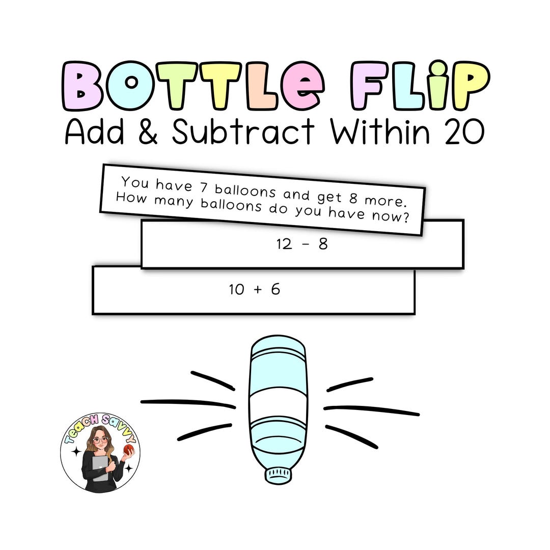 Addition and Subtraction Within 20 Math Game | Bottle Flip Math ...