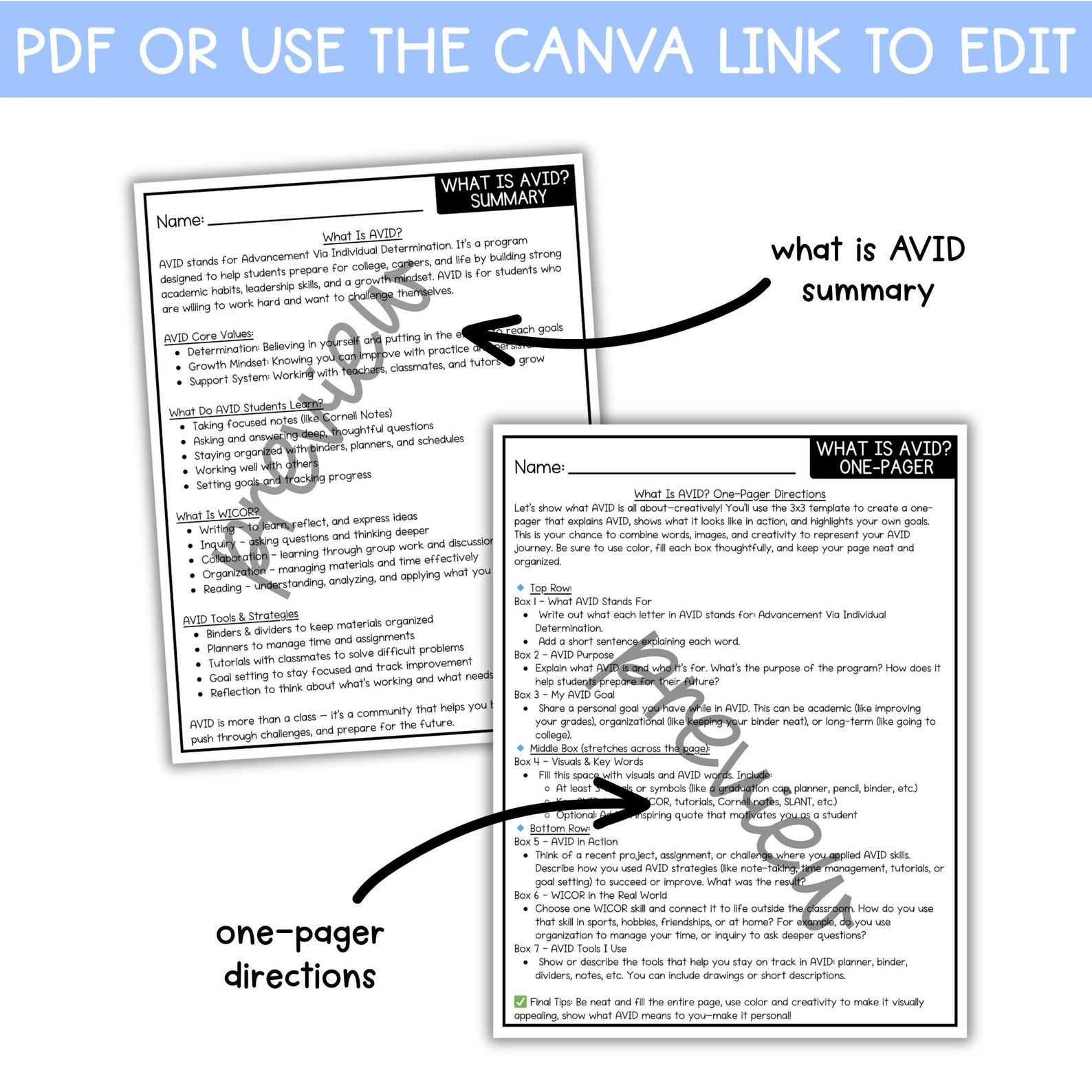 Editable AVID One-pager Activity | What is AVID Worksheet | Back to ...
