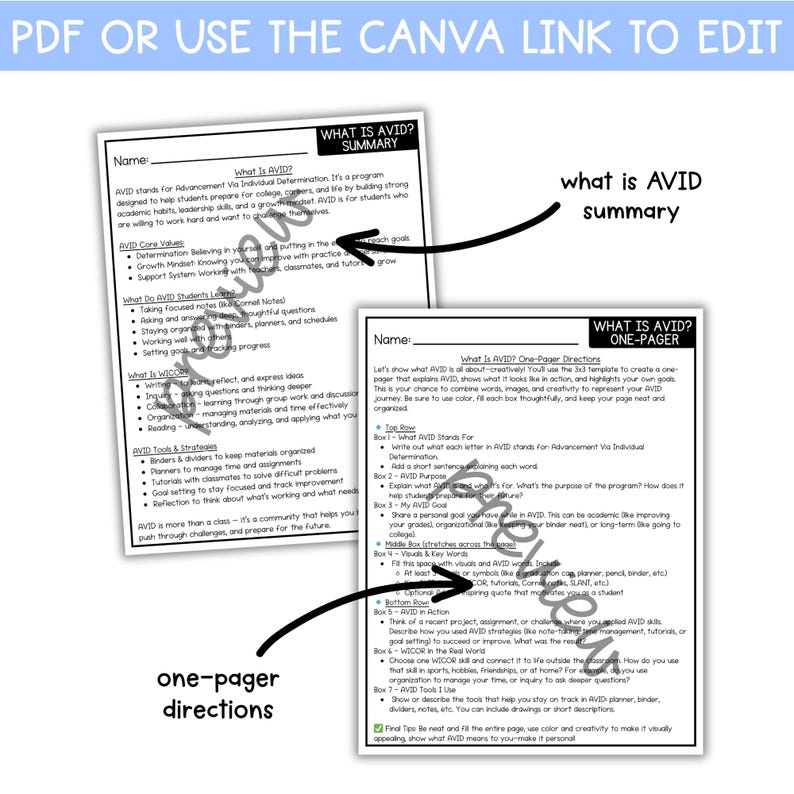 Editable AVID One-pager Activity | What is AVID Worksheet | Back to ...
