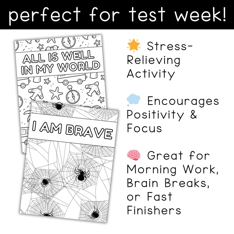 State Testing Coloring Pages With Positive Affirmations | Motivational ...