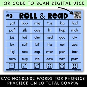 Nonsense CVC Words Phonics Worksheets | Roll and Read Games for ...