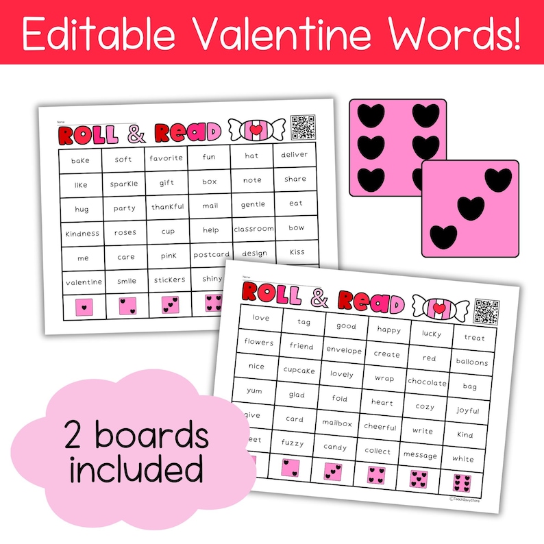 Valentine’s Day Roll and Read Activities | Literacy Centers & Reading ...