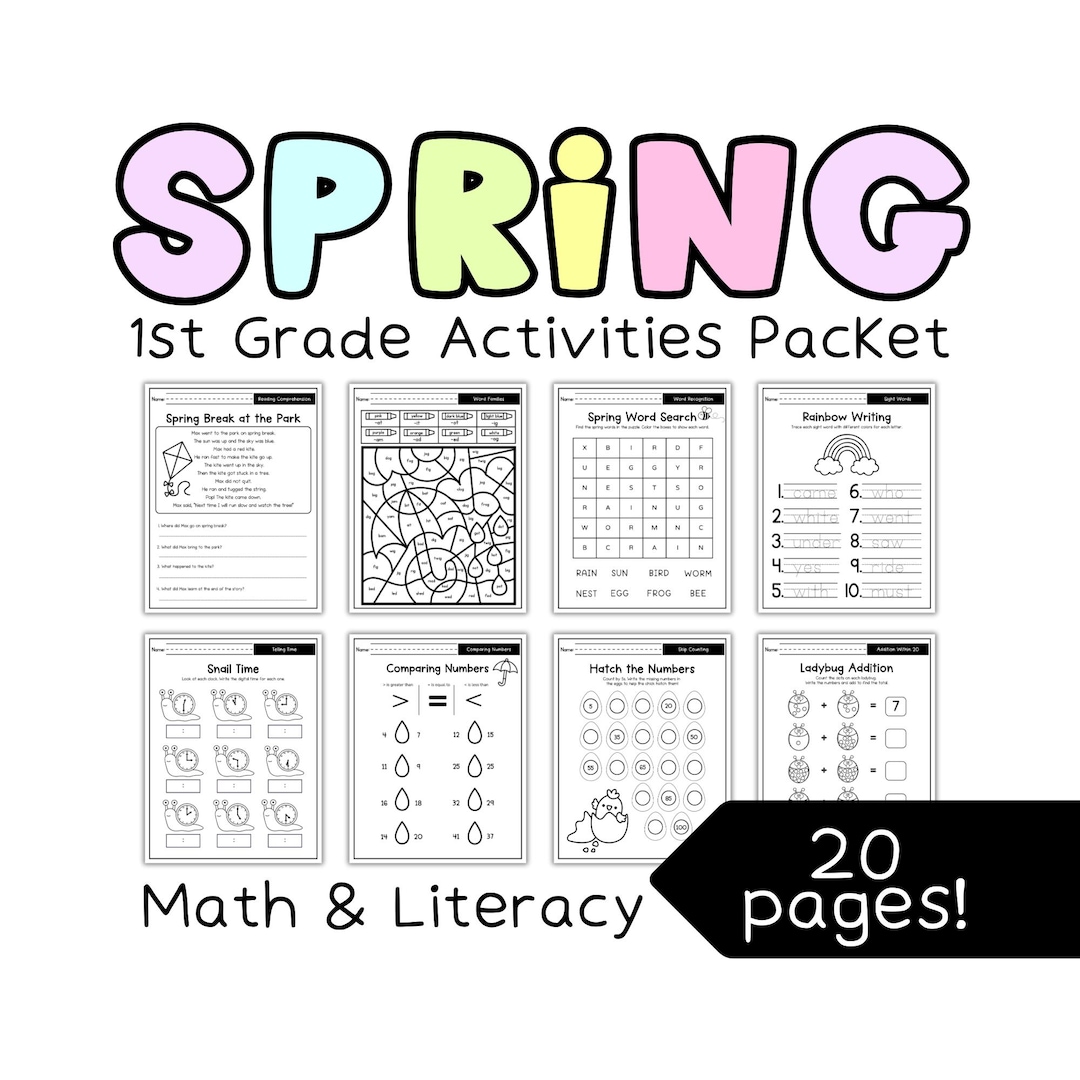 Spring Break Activity Packet 1st Grade | Math & Literacy Worksheets ...