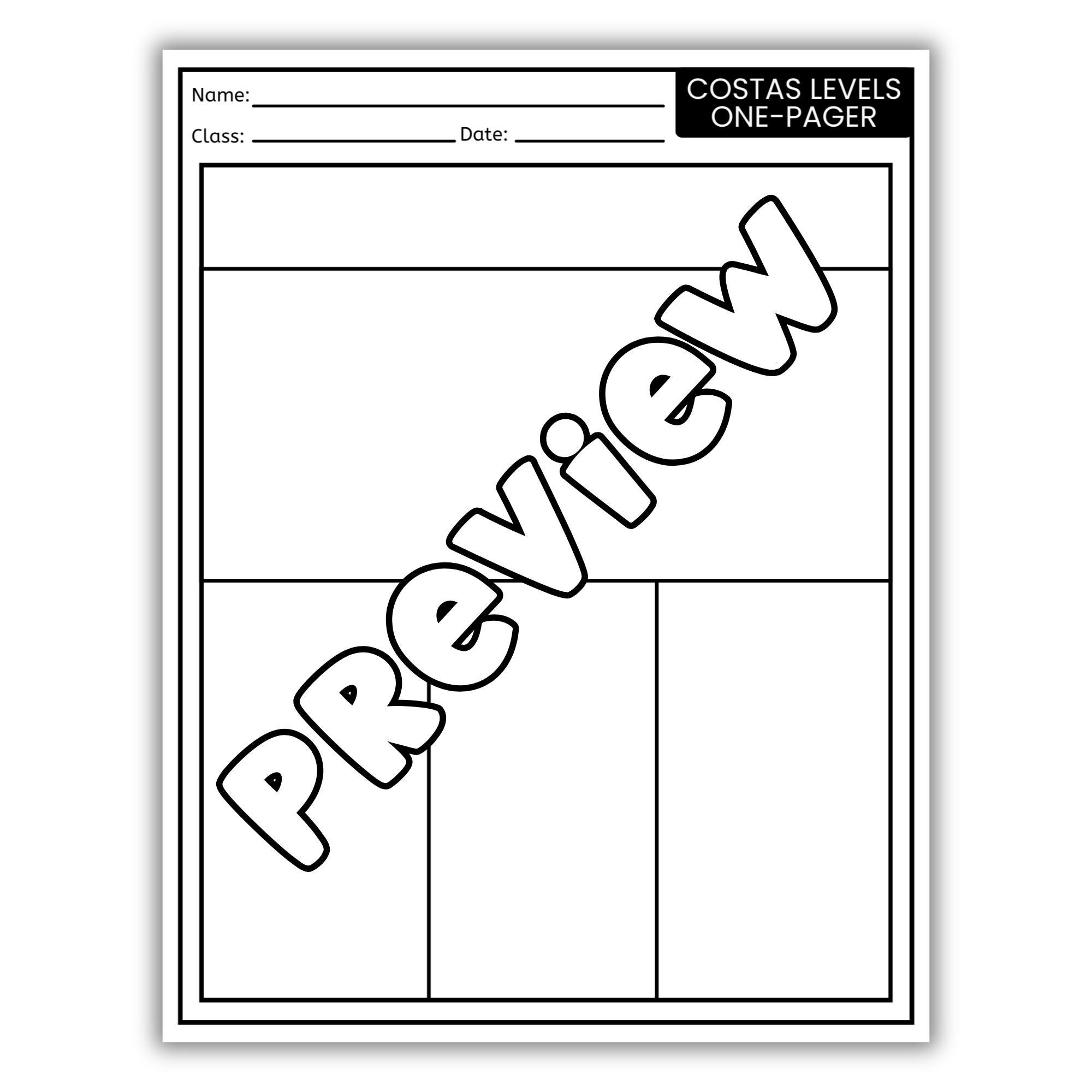 Costa's Levels of Thinking One-pager: Critical Thinking Worksheet ...