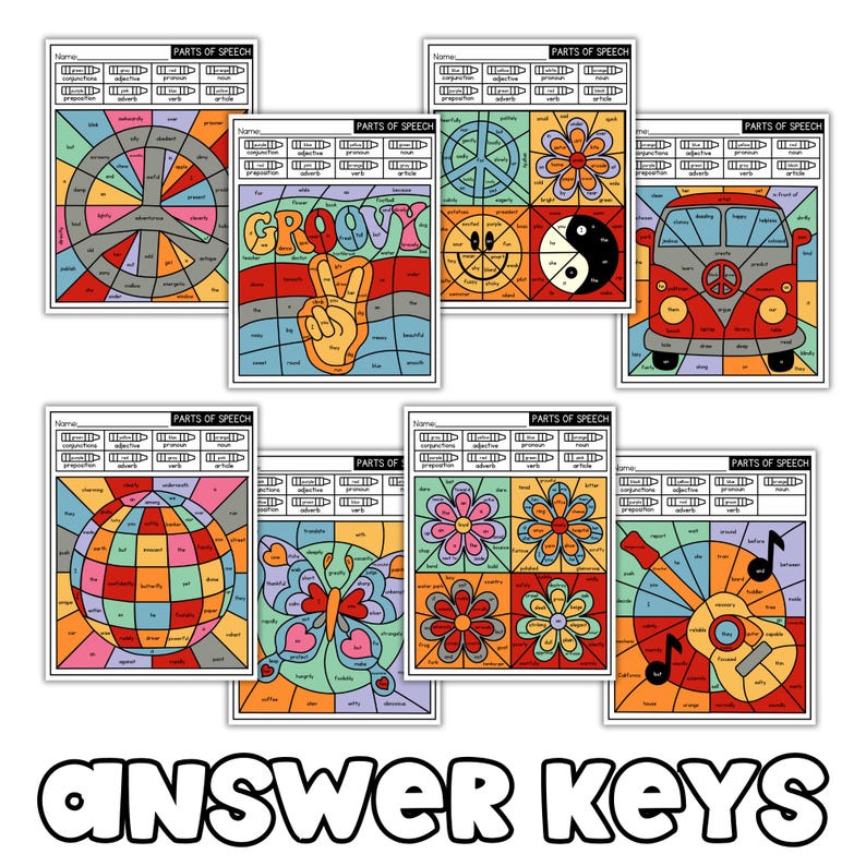 Groovy Parts of Speech Color by Code Worksheets for Kids – Grammar ...