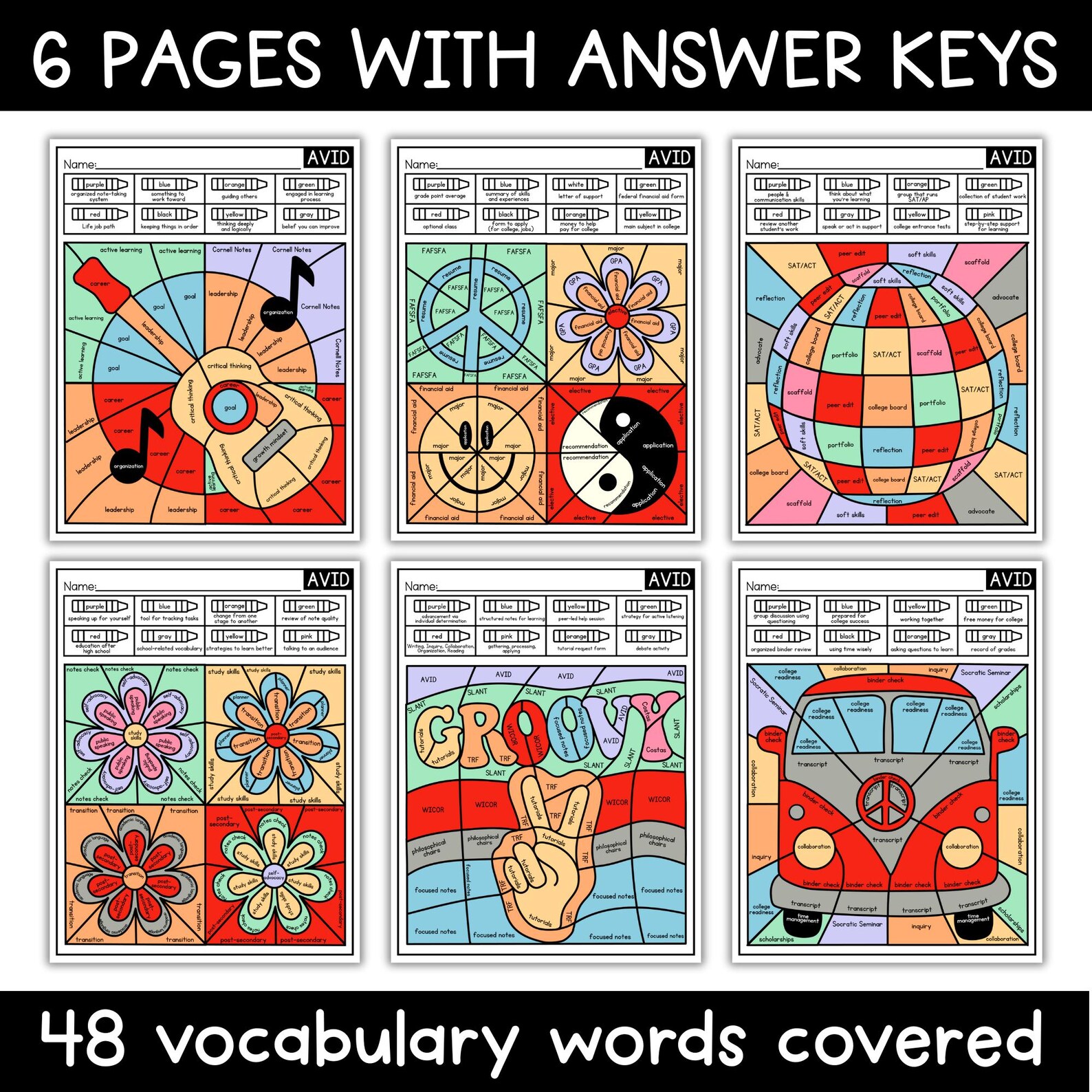 AVID Color by Code Activity | WICOR Vocabulary Worksheet | Middle ...