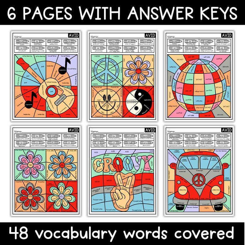 AVID Color by Code Activity | WICOR Vocabulary Worksheet | Middle ...