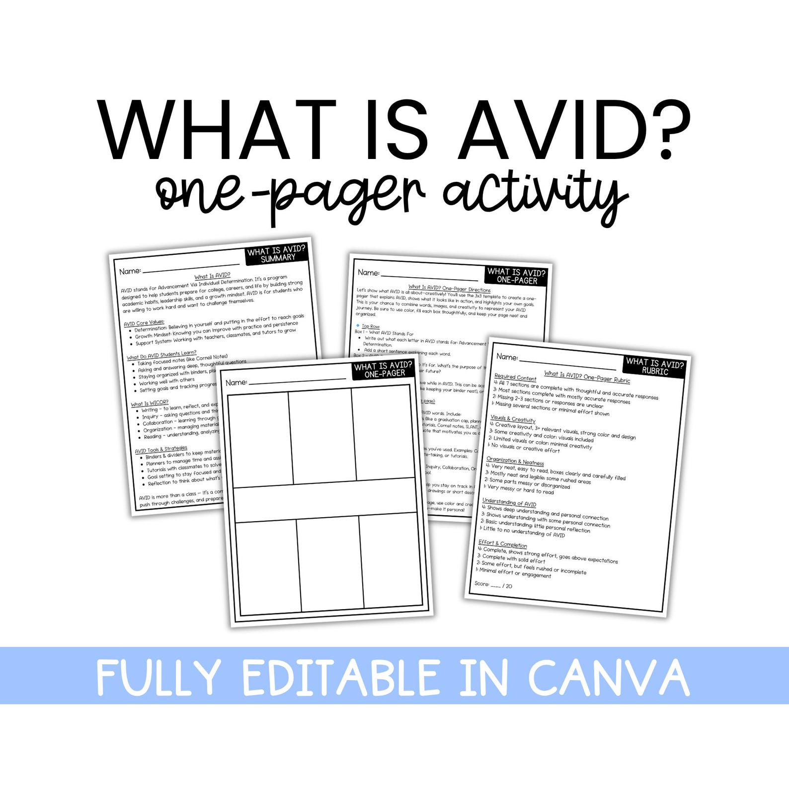 Editable AVID One-pager Activity | What is AVID Worksheet | Back to ...