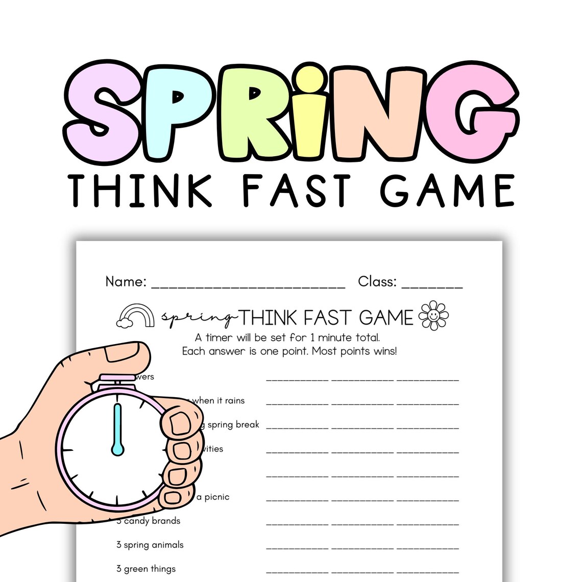 Spring Think Fast Game | Printable Activity for Classroom & Party ...